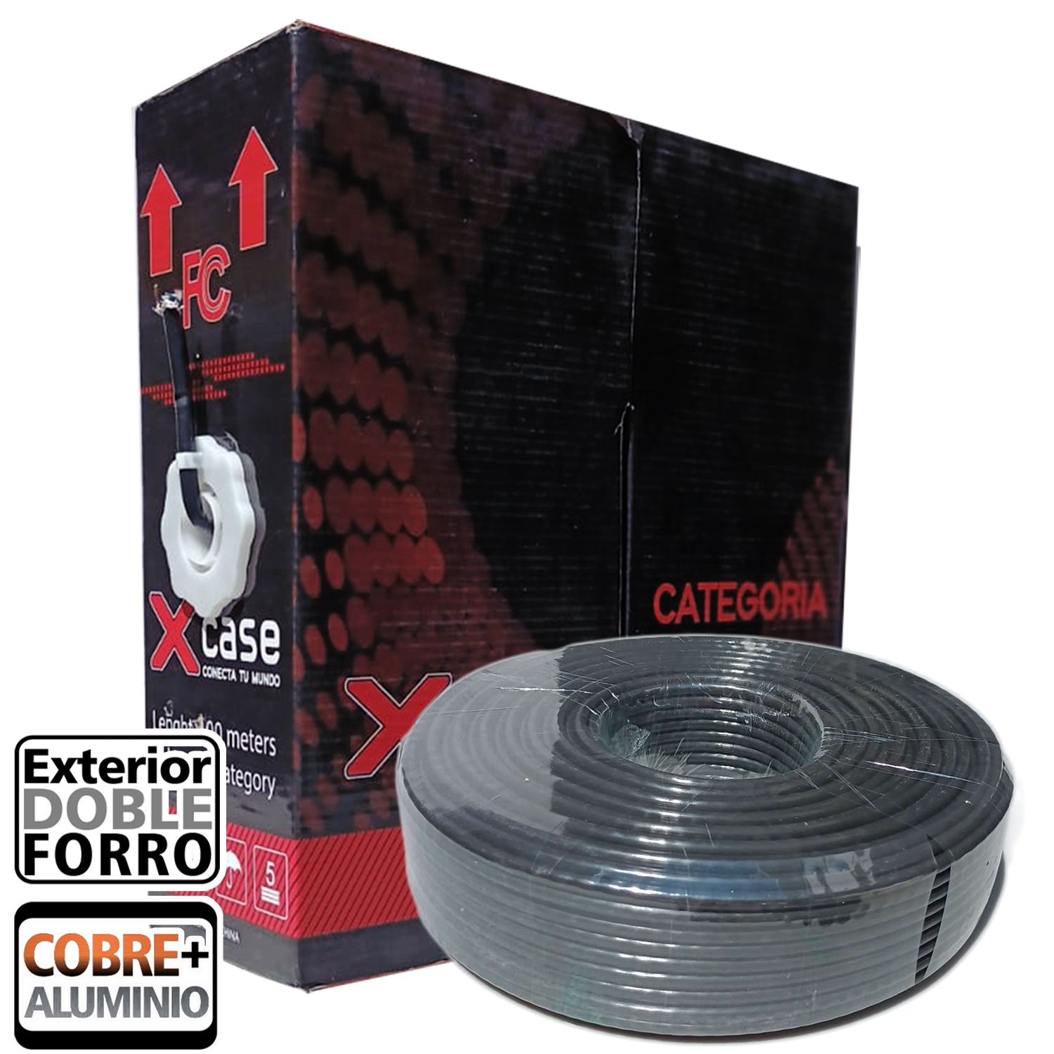 CABLE UTP 100 MTS NEGRO CAT 6 0.50 MM DOBLE FORRO - ROLLO DE CABLE